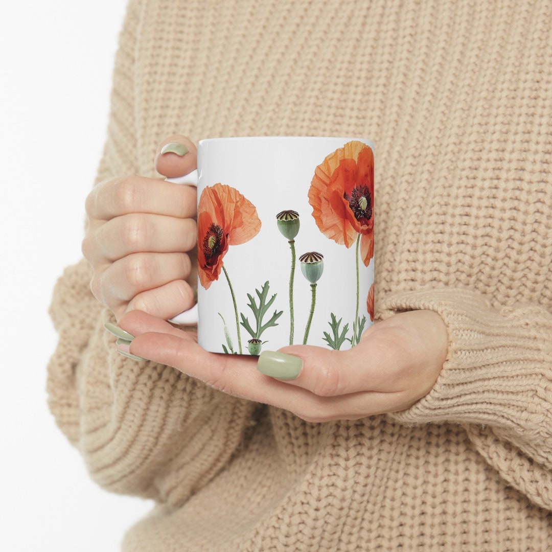 Boho Red Poppy Flower Mug, Memorial Day Mug, Coffee Mug, Flower Coffee ...