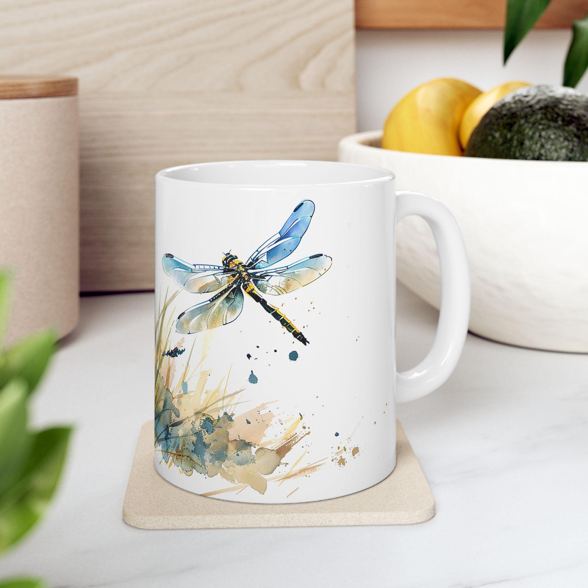 Dragonfly Watercolor Mug, Dragonfly Calligraphy Mug, Dragonfly Coffee ...