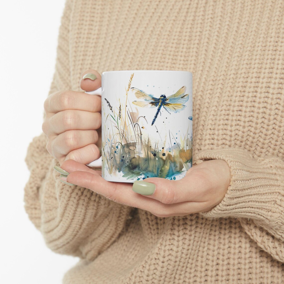 Dragonfly Watercolor Mug, Dragonfly Calligraph Mug, Dragonfly Coffee ...