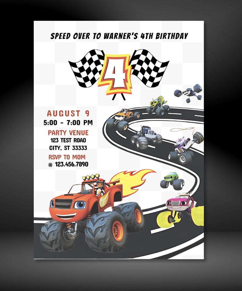 Blaze and the Monster Machines Birthday Invitation Template: Editable ...