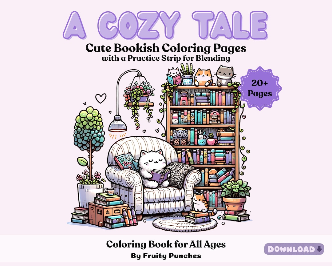 Cozy Book Club Coloring Pages, PDF 20 Pages Digital Coloring Book ...