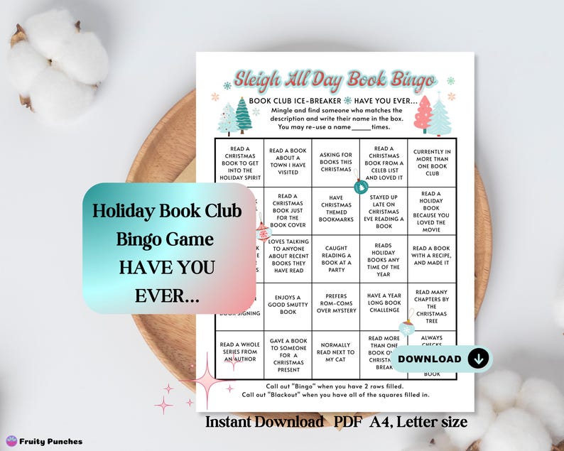 Book Club Icebreaker Game Holiday Theme, Have You Ever, Book Club Bingo ...