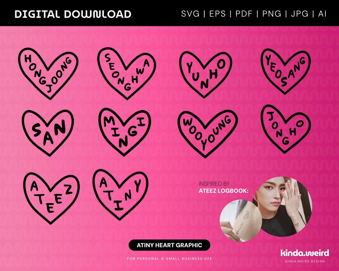 ATEEZ Printable Atiny Heart Decal Set | Download Svg, Png, Jpg, Pdf ...