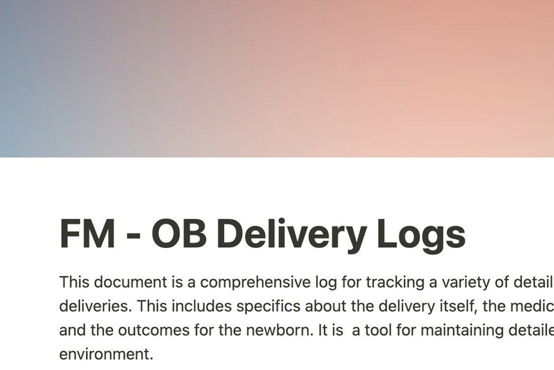 Obstetrics Delivery Log Template - Etsy