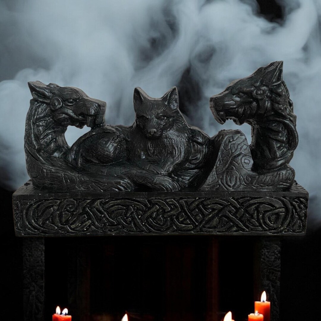 Fenrir Wolf Wooden Altar Statue Viking Nordic Pagan Decor Fenrir Norse ...
