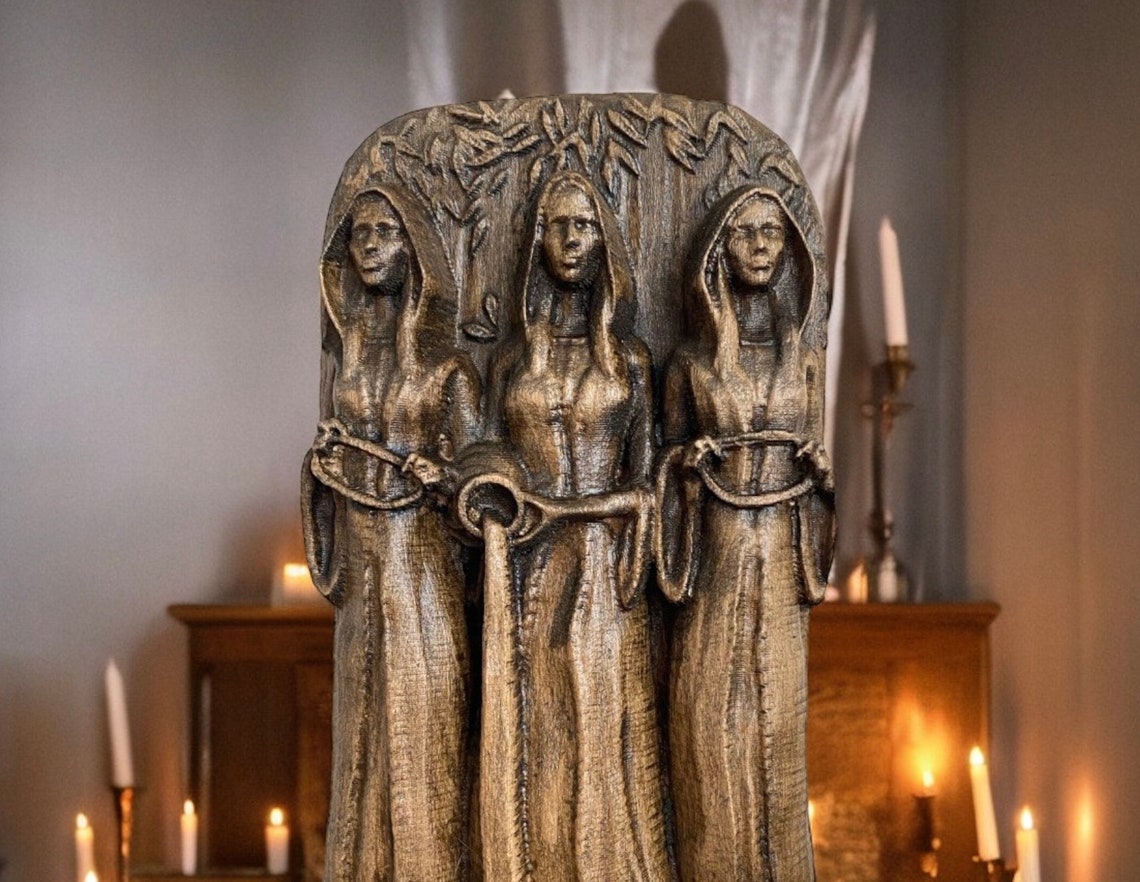 Norns Wood Statue Art Deco Norse Pagan Goddess Hand Carved Wood Carved ...