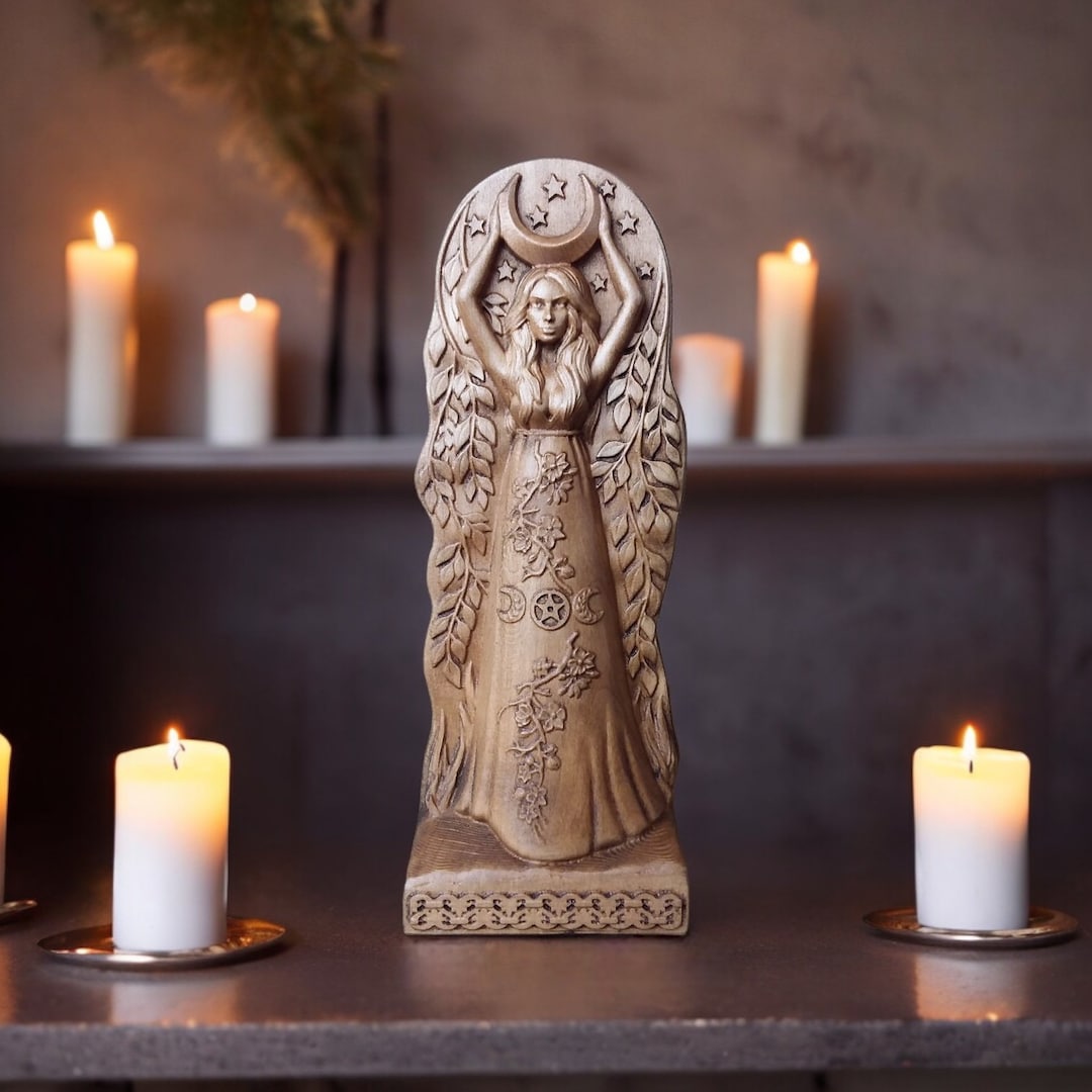 Selene Moon Goddess Luna Norse Goddess Selene Wood Figure Pagan Statue ...