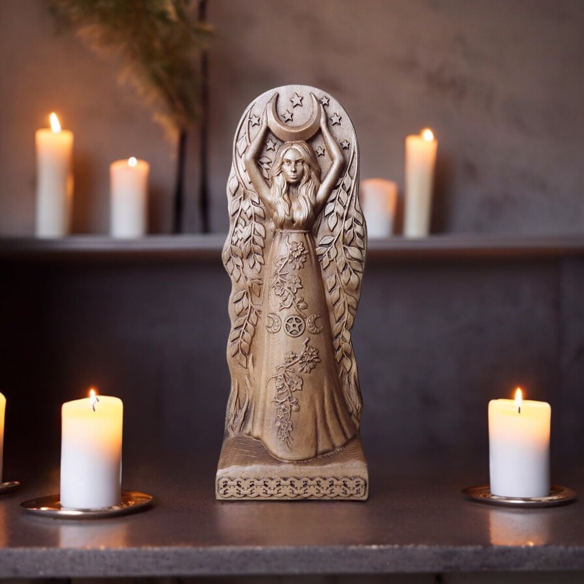 Selene Moon Goddess Luna Norse Goddess Selene Wood Figure Pagan Statue ...