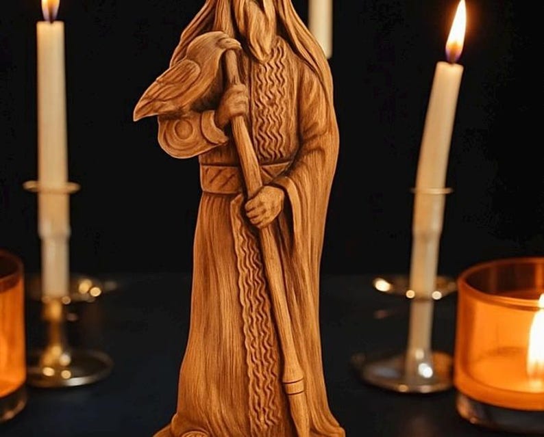Wooden Figurine Odin Scandinavian God Wood Carving Altar Heathen God ...