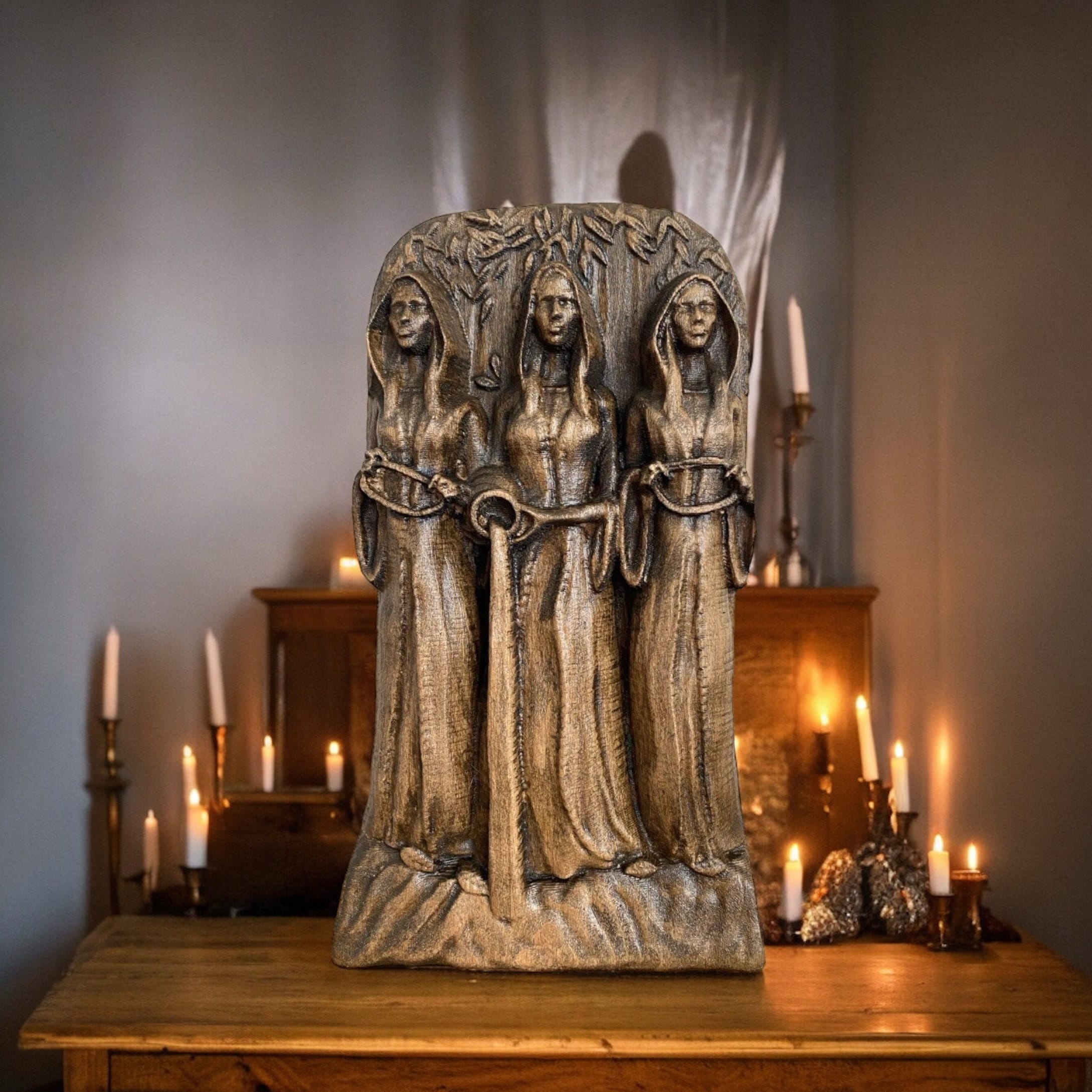 Norns Wood Statue Art Deco Norse Pagan Goddess Hand Carved Wood Carved ...
