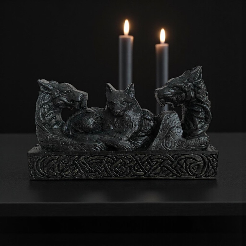 Fenrir Wolf Wooden Altar Statue Viking Nordic Pagan Decor Fenrir Norse ...