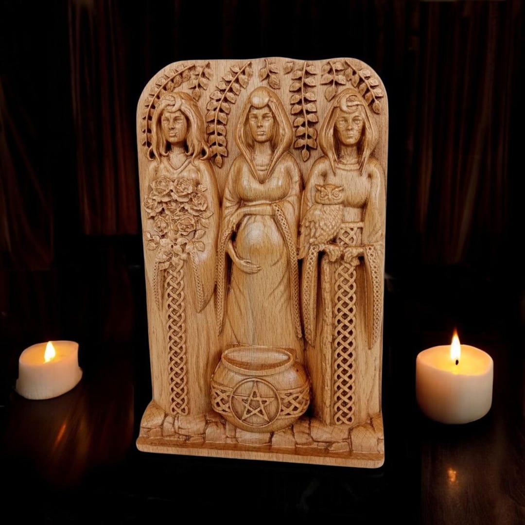 Hecate Statue Goddess Triple Goddess Hekate Maiden Mother Crone Wooden ...