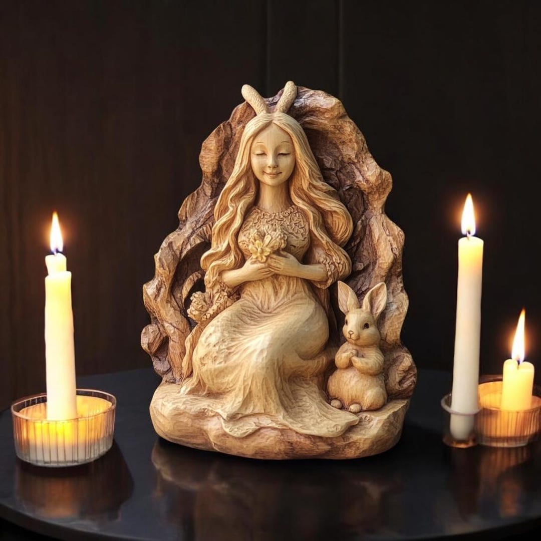Goddess Ostara Handcrafted Wooden Statue Ostara Spring Goddess Germanic Mythology Celtic Goddess ...