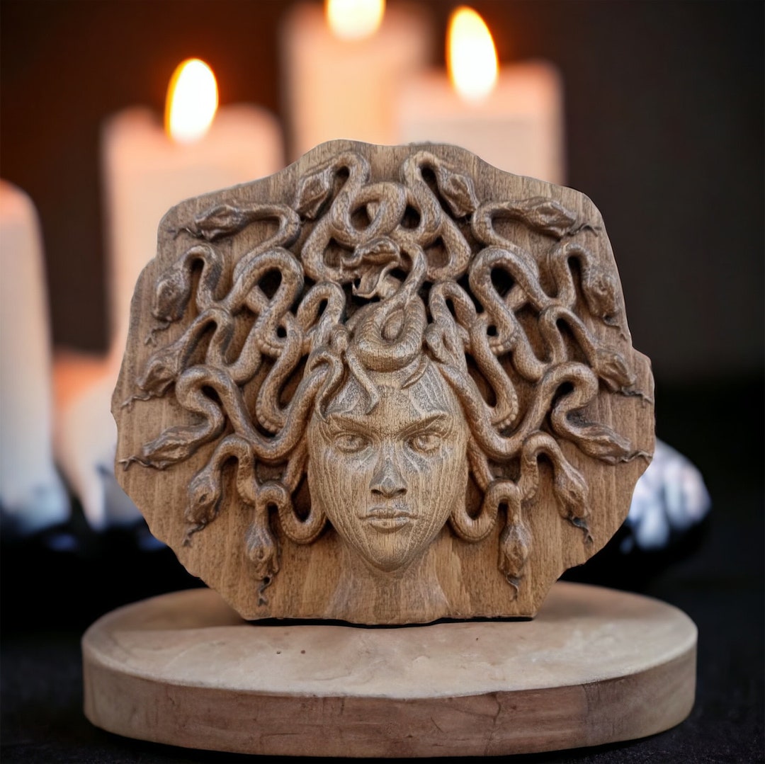 Gorgona Medusa Carved of Wood Greek Mythology Wood Carved Decor Medusa ...