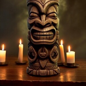 Hawaiian Hand Carved Statue Ki'i Tiki Totem Pole Hawaiian Tiki Statue ...