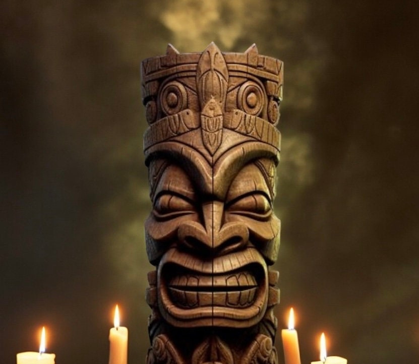 Hawaiian Hand Carved Statue Ki'i Tiki Totem Pole Hawaiian Tiki Statue ...