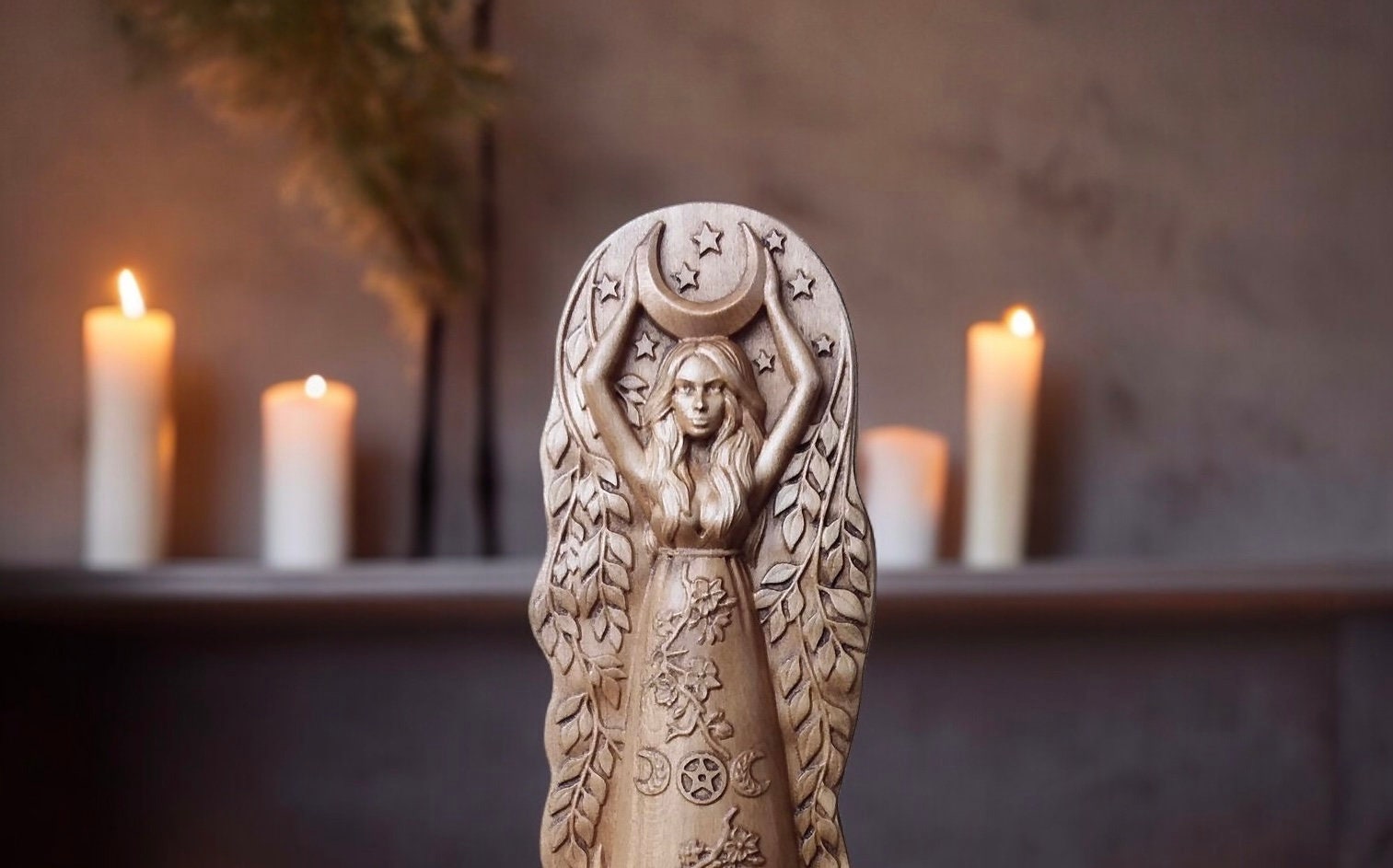 Selene Moon Goddess Luna Norse Goddess Selene Wood Figure Pagan Statue ...
