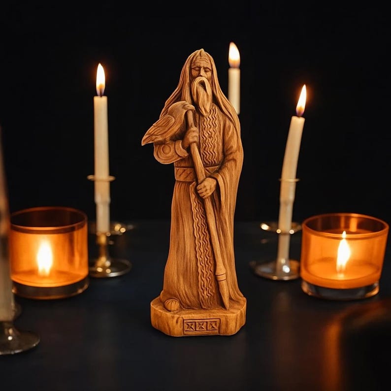 Wooden Figurine Odin Scandinavian God Wood Carving Altar Heathen God ...