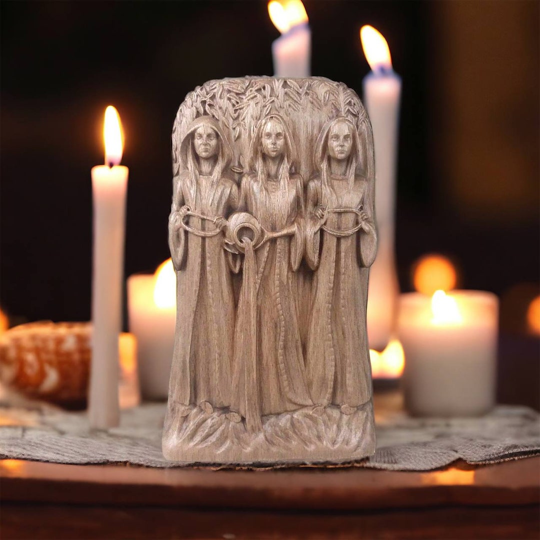 Norns Wood Statue Art Deco Norse Pagan Goddess Hand Carved Wood Carved ...