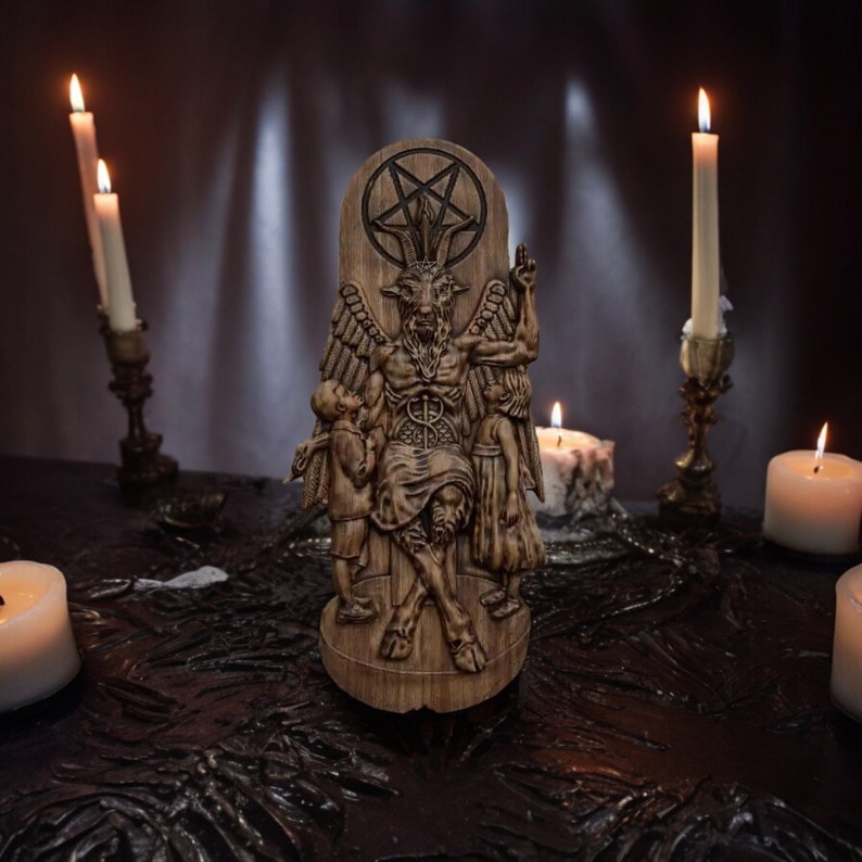 Baphomet Wooden Statue Ancient Wisdom Pentagram Sabbatic Goat Magic ...