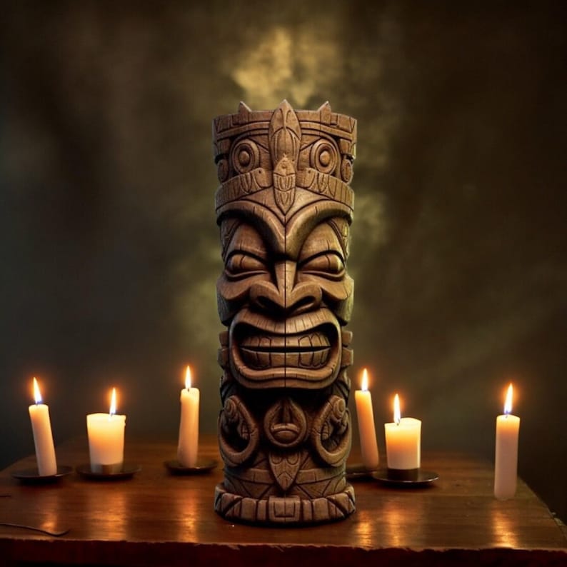 Hawaiian Hand Carved Statue Ki'i Tiki Totem Pole Hawaiian Tiki Statue ...