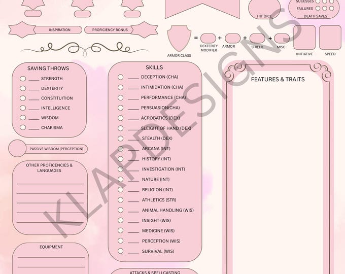 Cherry Blossom Dnd 5E Character Sheet: Editable RPG (digital Download ...
