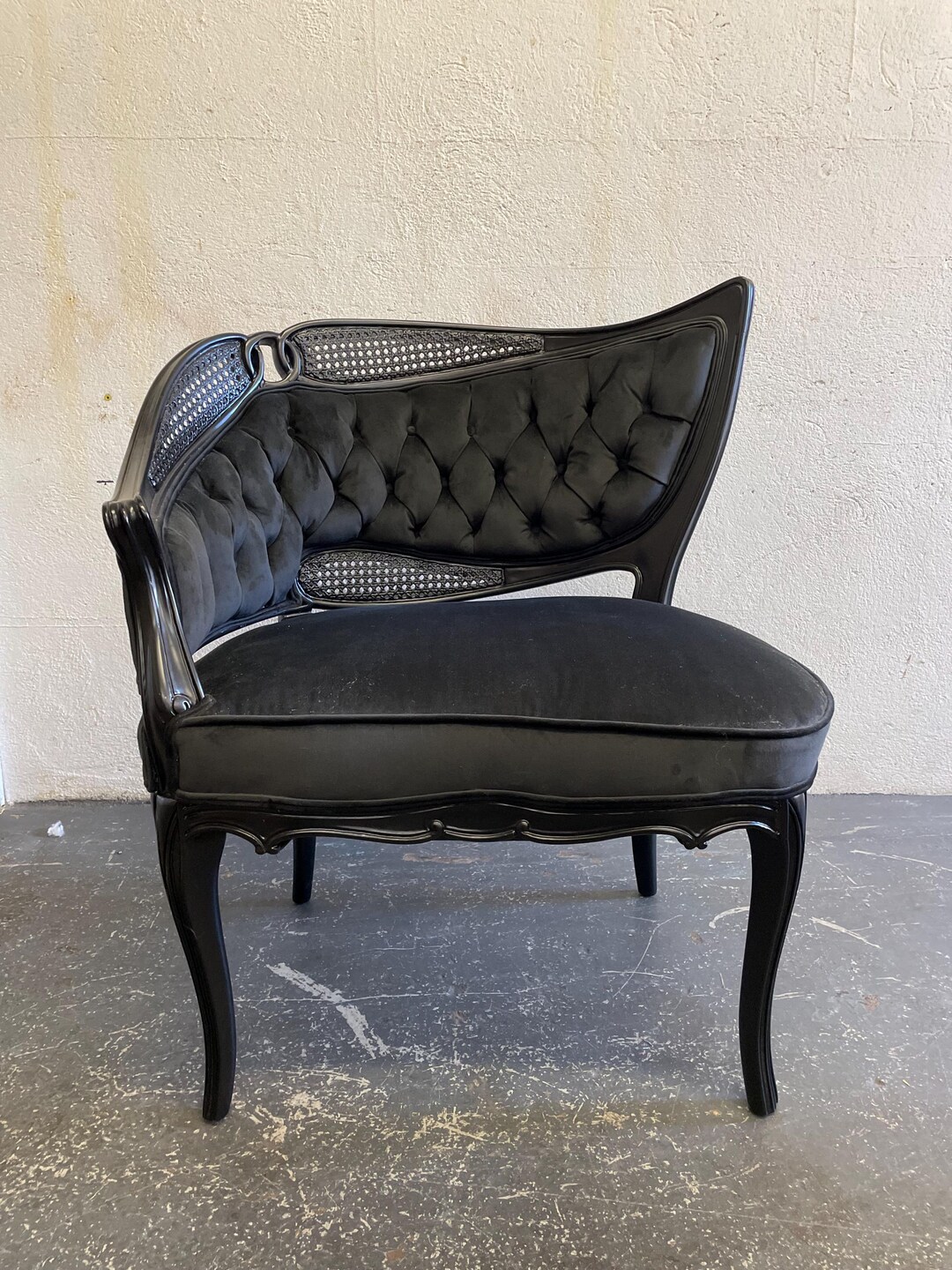 Custom French Rococo Accent Chair - Black Velvet With Asymmetrical ...
