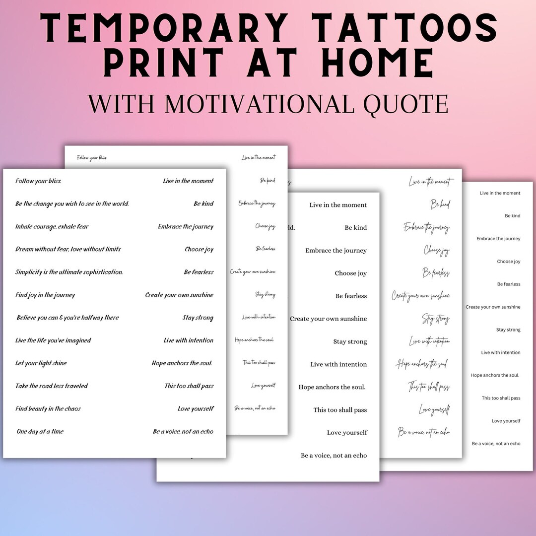Print at Home Temporary Tattoo With 24 Quotes Fake Tattoo Removable ...