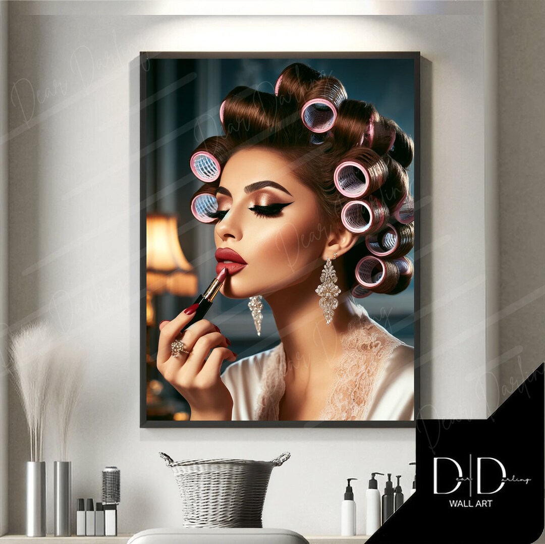 Hair Model Hairdressers Poster Wall Art | WOMAN in Curlers Lipstick ...