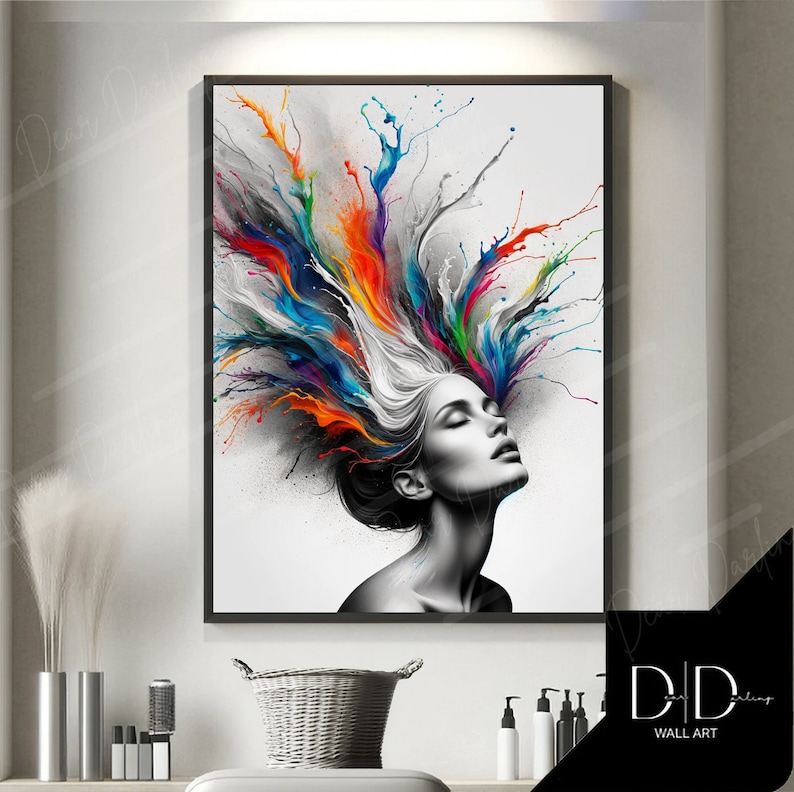 Hair Model Hairdressers Poster Wall Art | Rainbow Colours Paint Splash ...