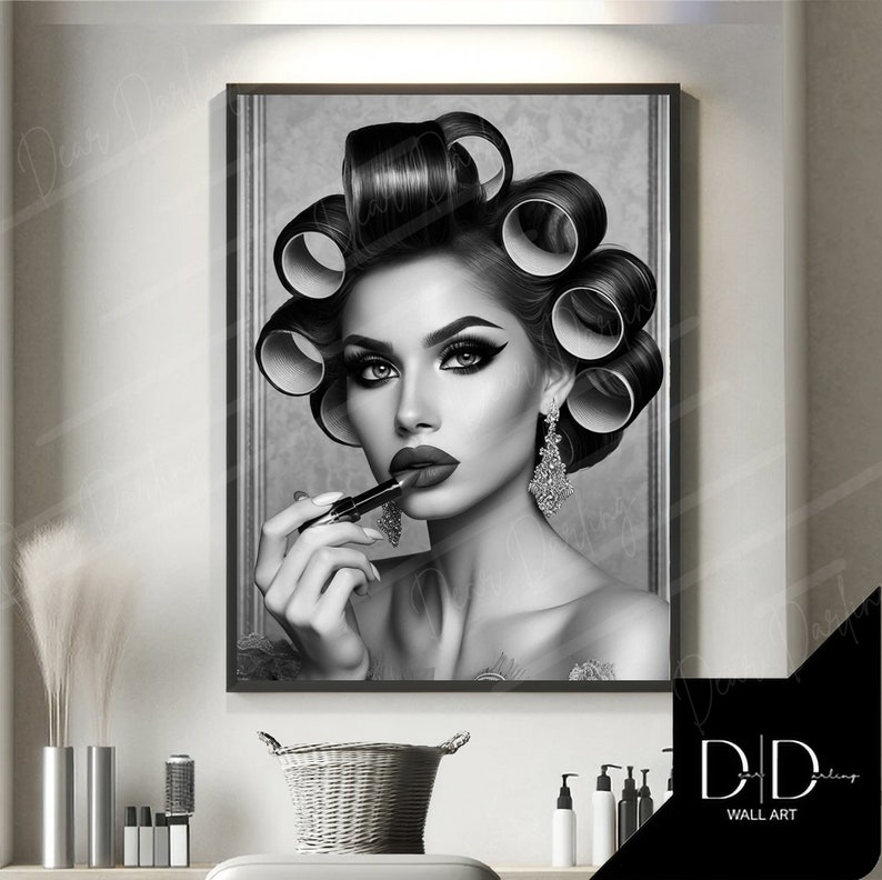 Hair Model Hairdressers Poster Wall Art | WOMAN in Curlers Lipstick ...