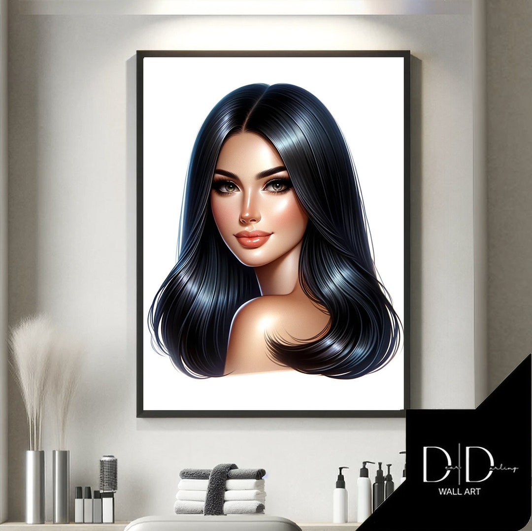 Hair Model, Hairdressers Wall Art | Black Raven Hair, Bob Cut Blow Dry ...