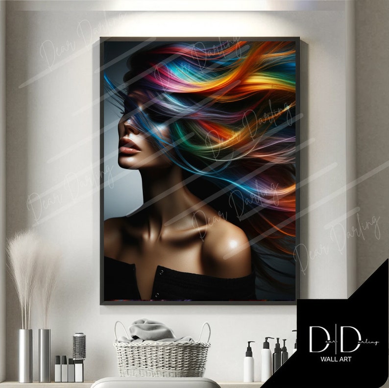 Hairdressers Poster Wall Art, Hair Model, Rainbow Colours Hightlighted ...