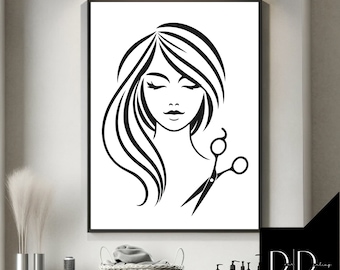 Hair & Beauty, Poster Wall Art, Minimalistic Line Art | Salon ...