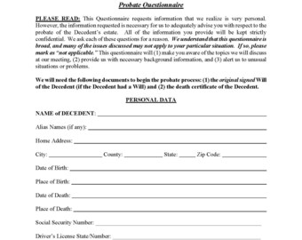 Probate Intake Form Questionnaire attorney Form - Etsy UK