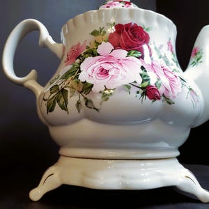 Vintage Pink Red Roses Fine English China Staffordshire Teapot 5pc Set ...