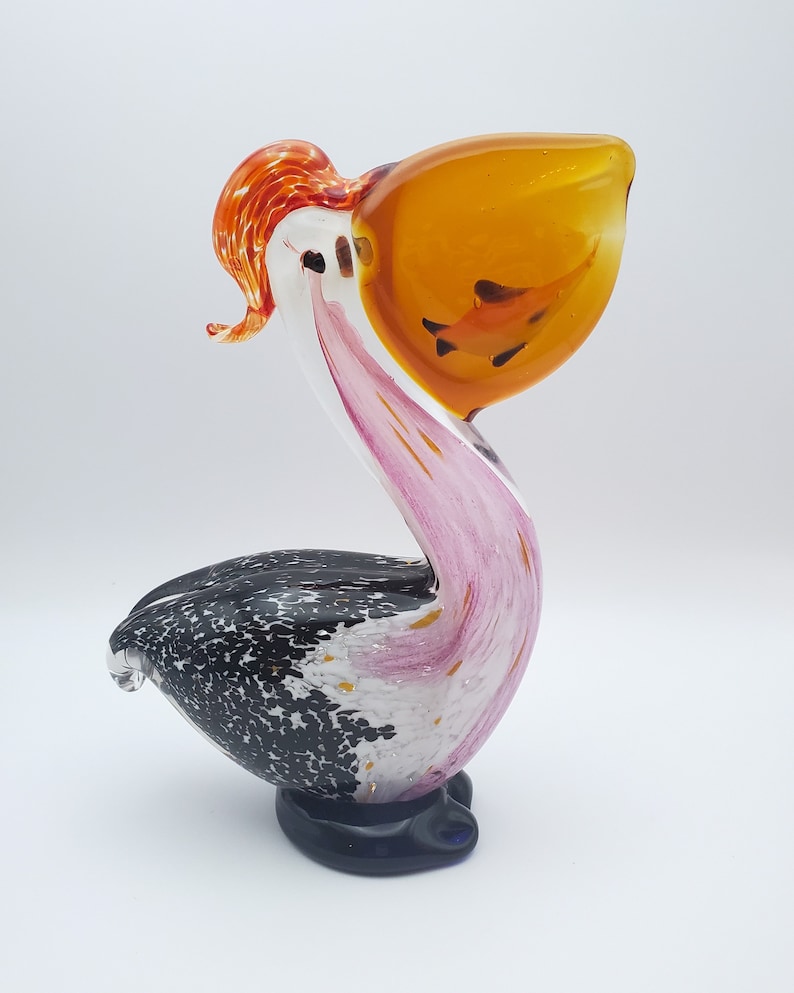 Hand Blown Murano Art Glass Pelican With Blue Base - Etsy