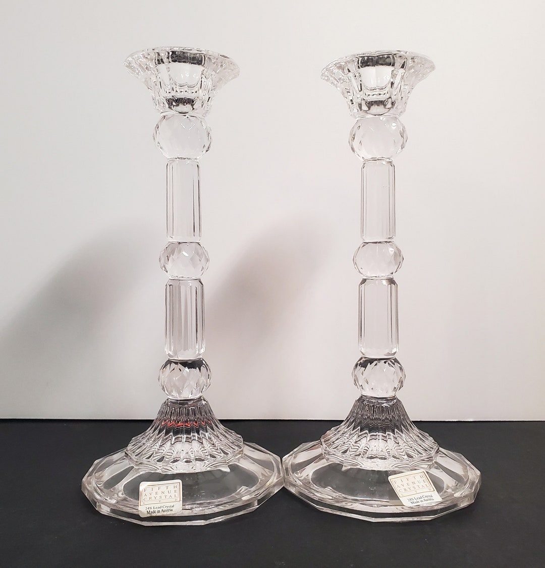 Vintage Pair of Fifth Avenue 24% Lead Crystal Pineapple Candlestick ...