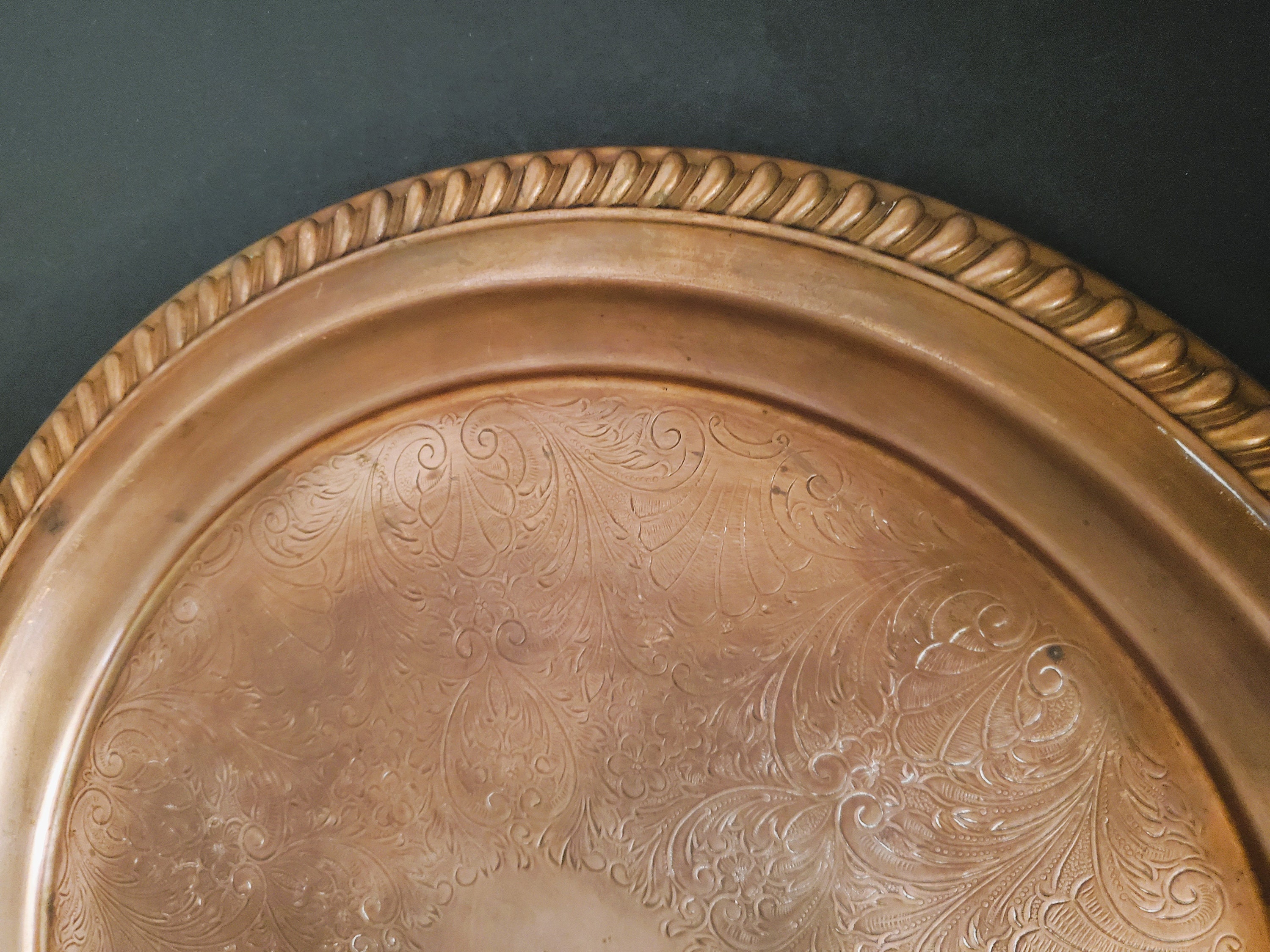Vintage Copper Platter With Fluted/rope Edge - Etsy
