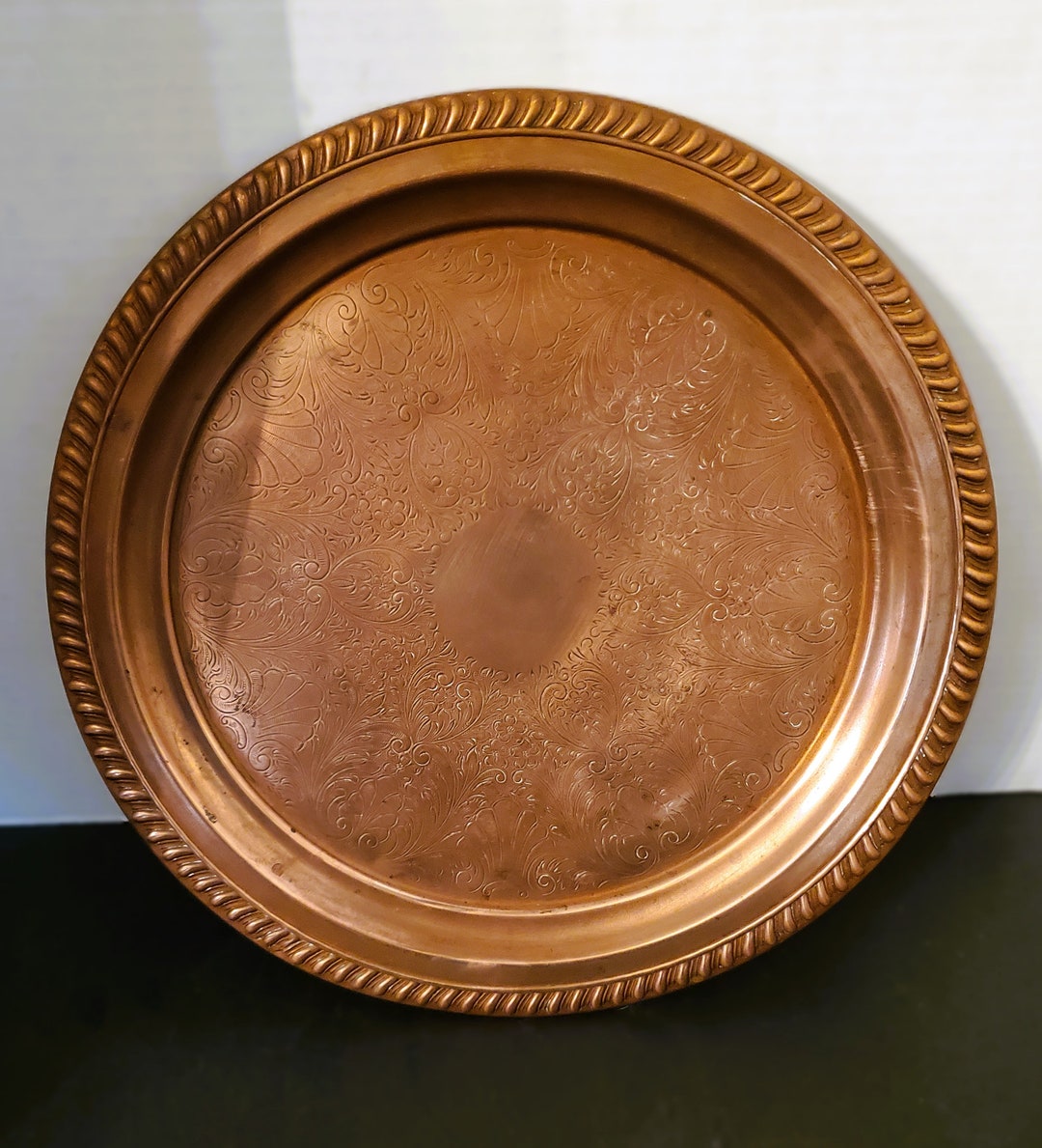 Vintage Copper Platter With Fluted/rope Edge - Etsy