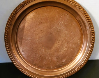 Vintage Hammered Copper Styled Large Serving Tray With Handles Platter ...