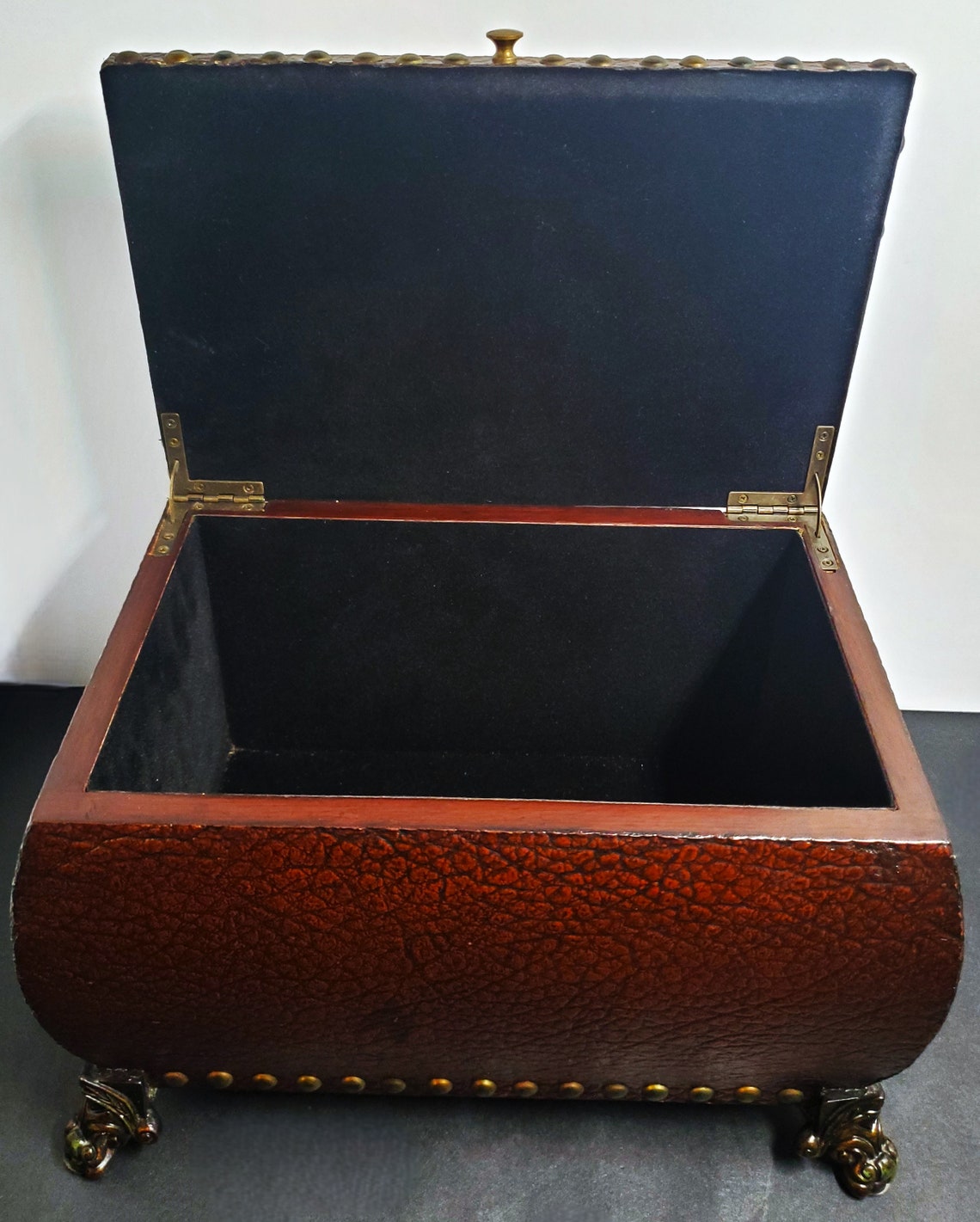 Leather Finish Tea Storage /box /chest/trunk With Nail Head Trim - Etsy