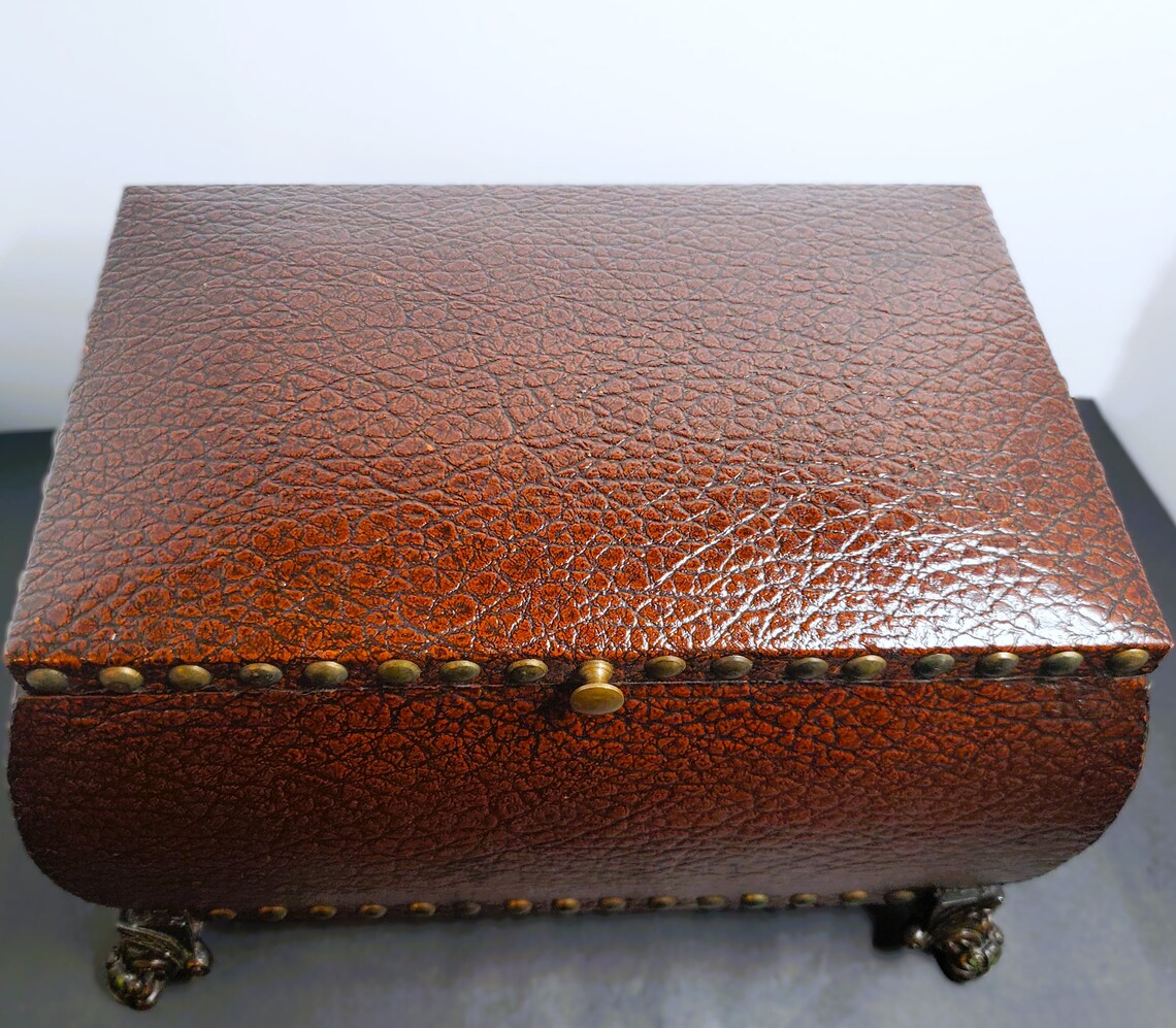 Leather Finish Tea Storage /box /chest/trunk With Nail Head Trim - Etsy