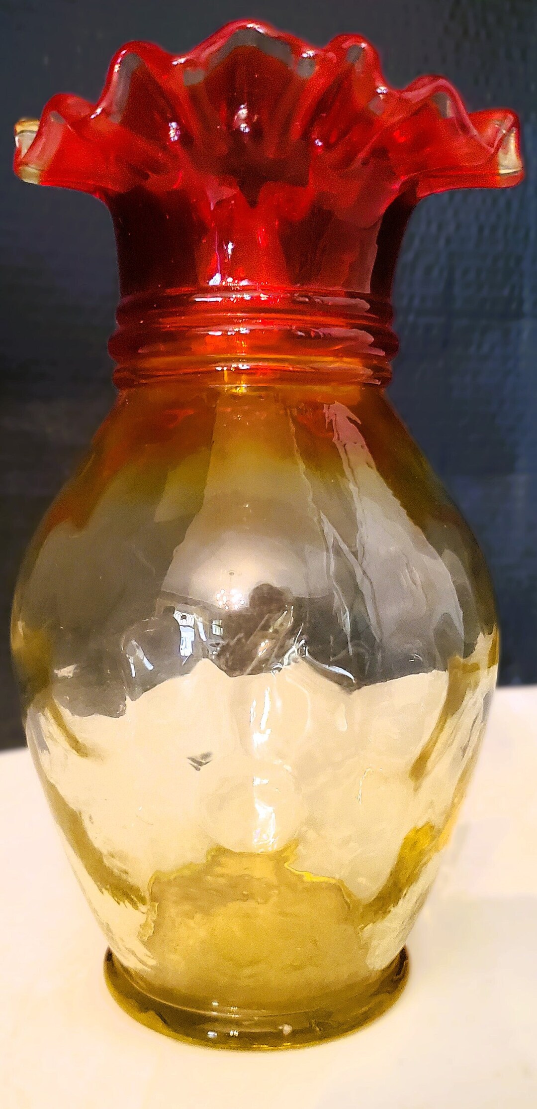 Amberina Thumb Dot Ruffle Edge Glass Vase Large - Etsy