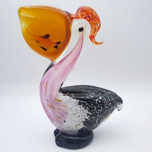 Hand Blown Murano Art Glass Pelican With Blue Base - Etsy