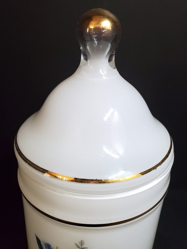 Vintage Milk Glass Blue Tea Rose Apothecary Jar - Etsy