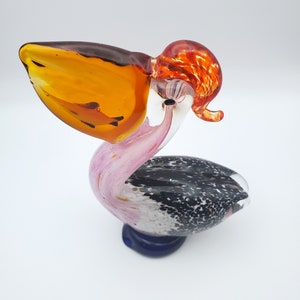 Hand Blown Murano Art Glass Pelican With Blue Base - Etsy