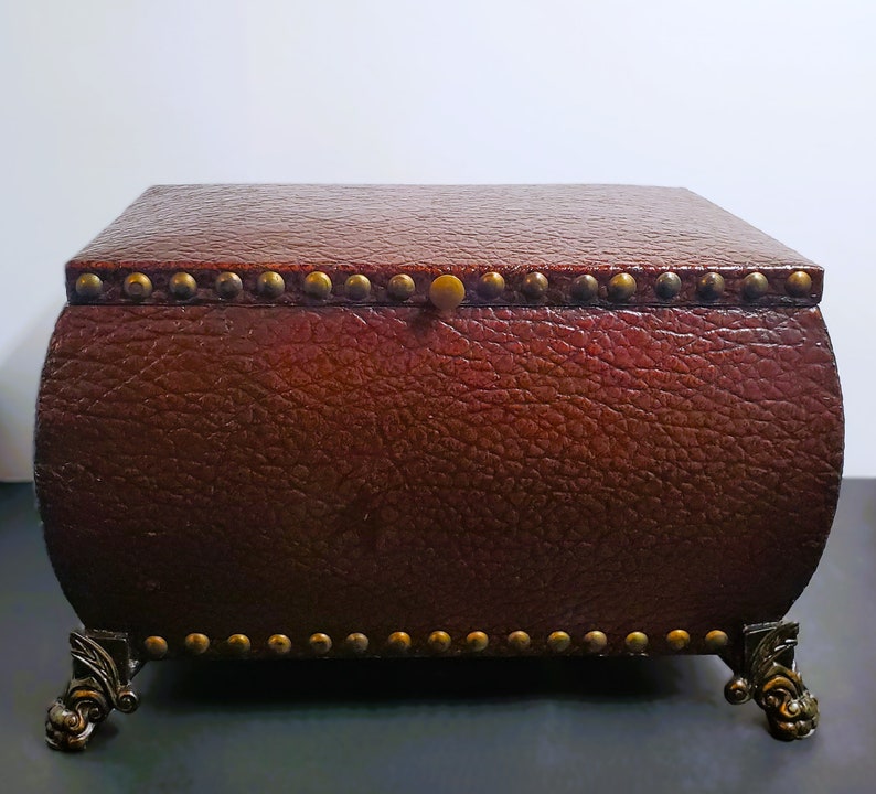 Leather Finish Tea Storage /box /chest/trunk With Nail Head Trim - Etsy