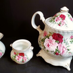 Vintage Pink Red Roses Fine English China Staffordshire Teapot 5pc Set ...