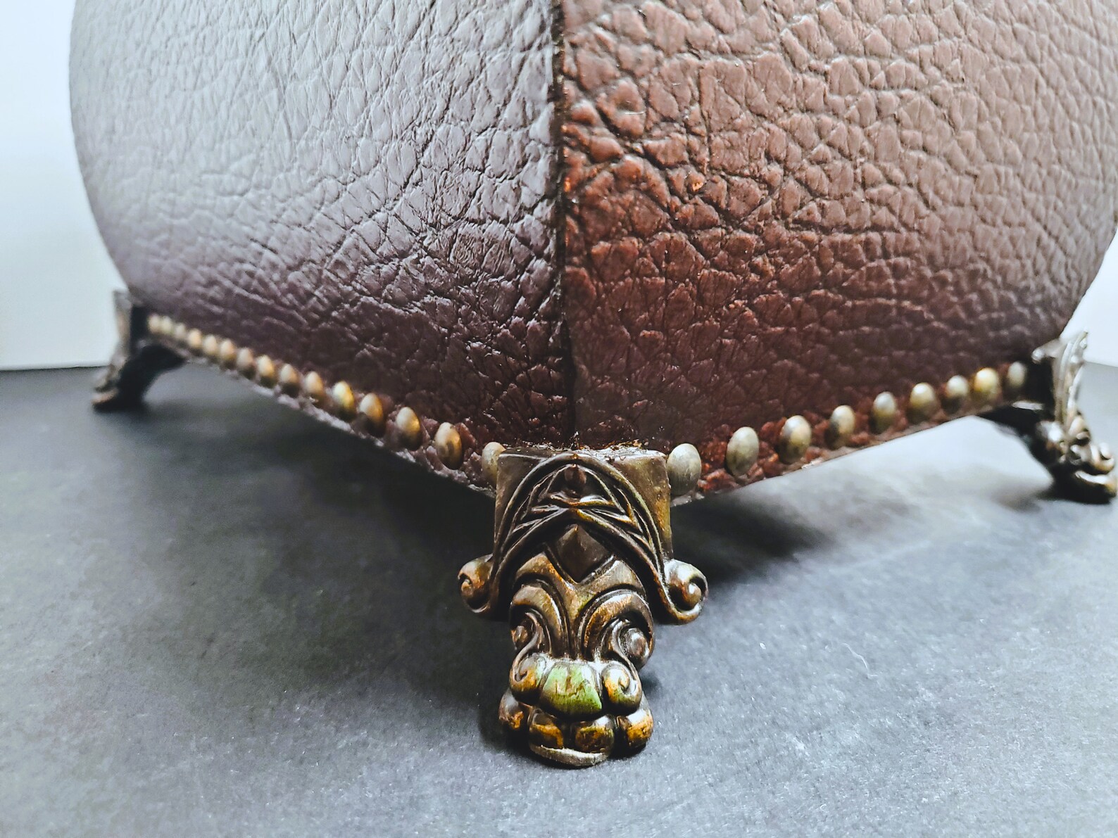 Leather Finish Tea Storage /box /chest/trunk With Nail Head Trim - Etsy